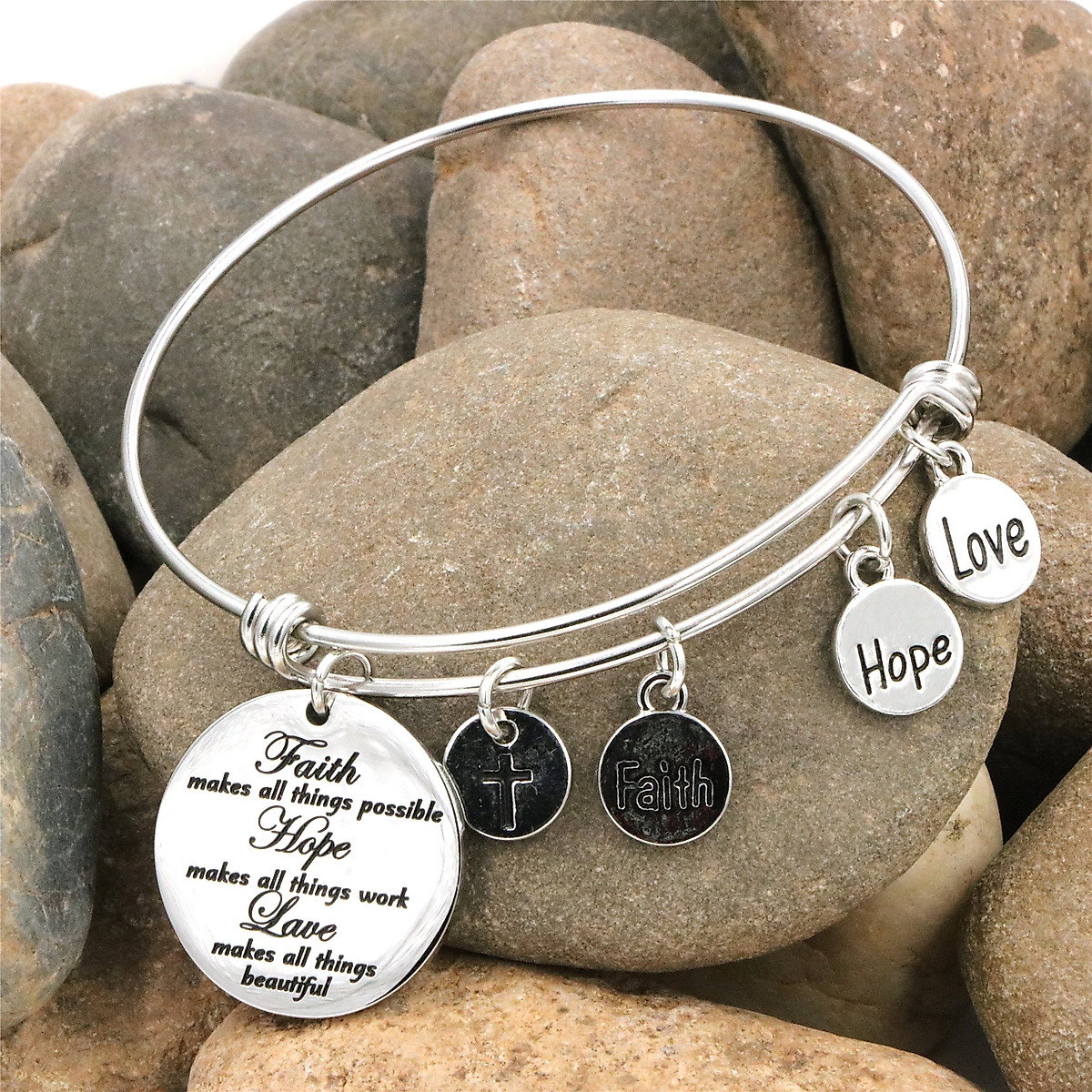 Faith Bracelet for Christian Expandable Wire Bangle Jewelry Gift (Faith hope love)