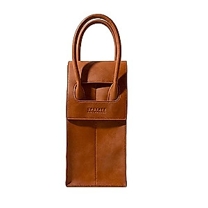 Wine Tote Carrier Bag | 2 Bottle - Vegan Leather, Soft Suede Interior Pouch with Divider - Great for Travel, BYOB, Wine Tastings, Parties, Gifts, Hygge