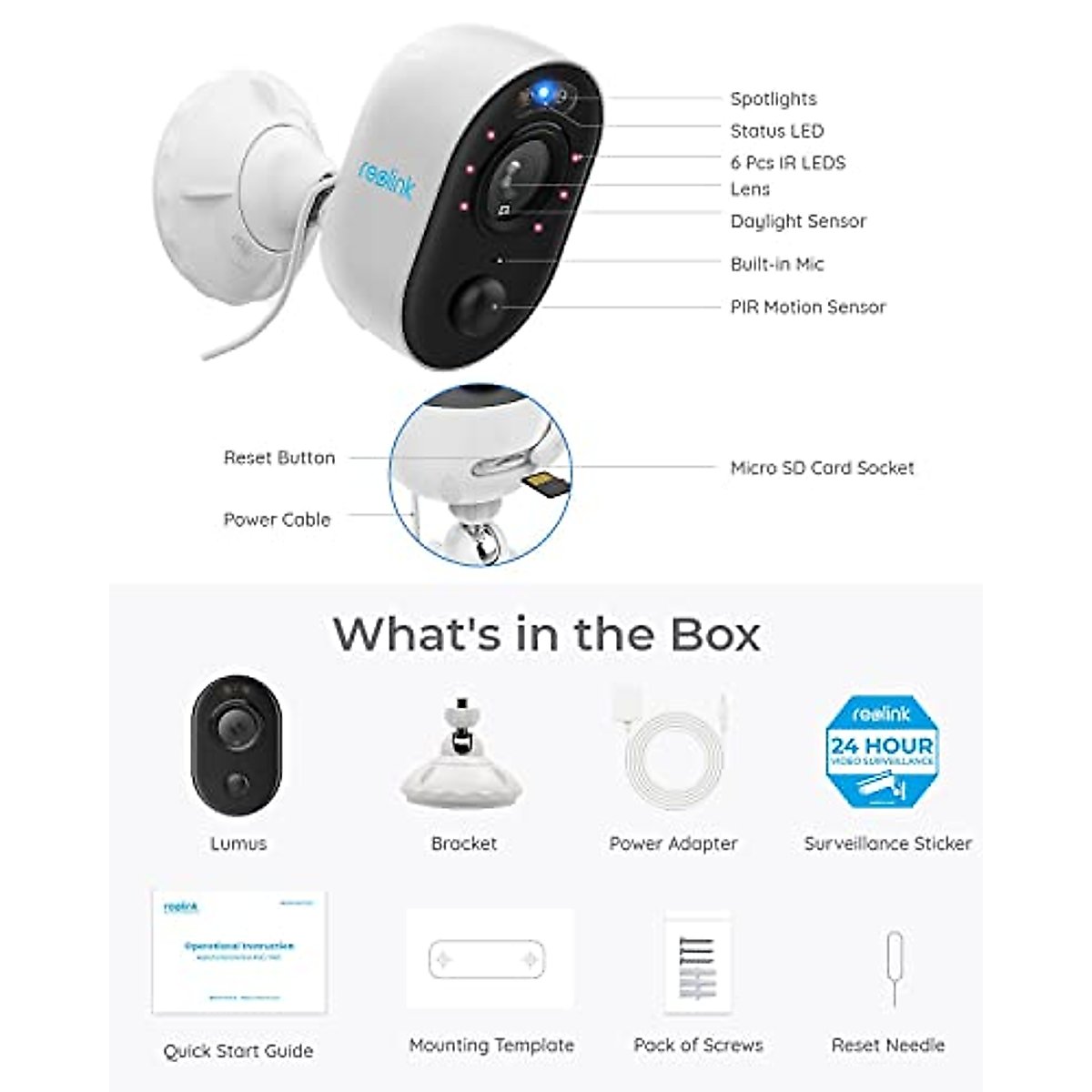 REOLINK Outdoor Security Camera System, 1080p Plug in WiFi Cameras with App for Home, Color Night Vision with Bulit-in Spotlight, 2-Way Talk, Motion Detection, SD Card Storage, Lumus (2 Pack)