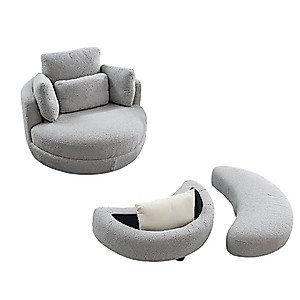 FULife Oversized Swivel Accent Barrel Chair with Storage Ottoman+4 Pillows,Comfy Upholstered 360 Recliner Sofa Club Chaise Leisure Round Loveseat Lounge Armchair for Living Room/Hotel/Nursery/Office