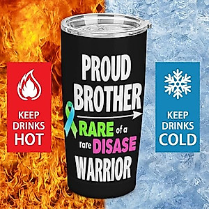 Proud Brother of A Rare Disease Warrior Awareness 20 OZ Stainless Steel Tumbler Travel Car Coffee Mug with Straw Lid Cleaning Brush Coffee Tumbler Mug for Women Men