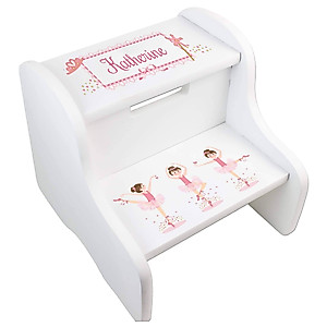 Personalized Ballerina Brunette 2 Step Stool for Kids Girls and Baby