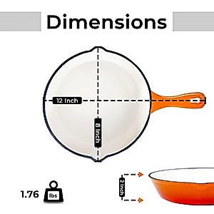 Healthy Choices Enameled Cast Iron Skillet, 8" Set of 6, Professional Cast Iron Pan, Orange & White Enameled Skillet, Oven Safe, Bake Cookies, Sauces, Desserts, BBQ, Dishwasher, Induction, Open Fire