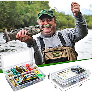 PLUSINNO Fishing Lures Baits Tackle, BEST BASS Fishing Lures Including Crankbaits, Spinnerbaits, Plastic worms, Jigs, Topwater Lures , Tackle Box and More Fishing Gear Lures Kit Set