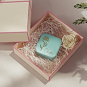 Personalized Travel Jewelry Box, Bridesmaid Gifts Valentines Day Gifts for Her, Birthday Gifts for Women Mom, Small Jewelry Organizer Case, Custom Name Birth Flower Leather Portable Storage Earrings