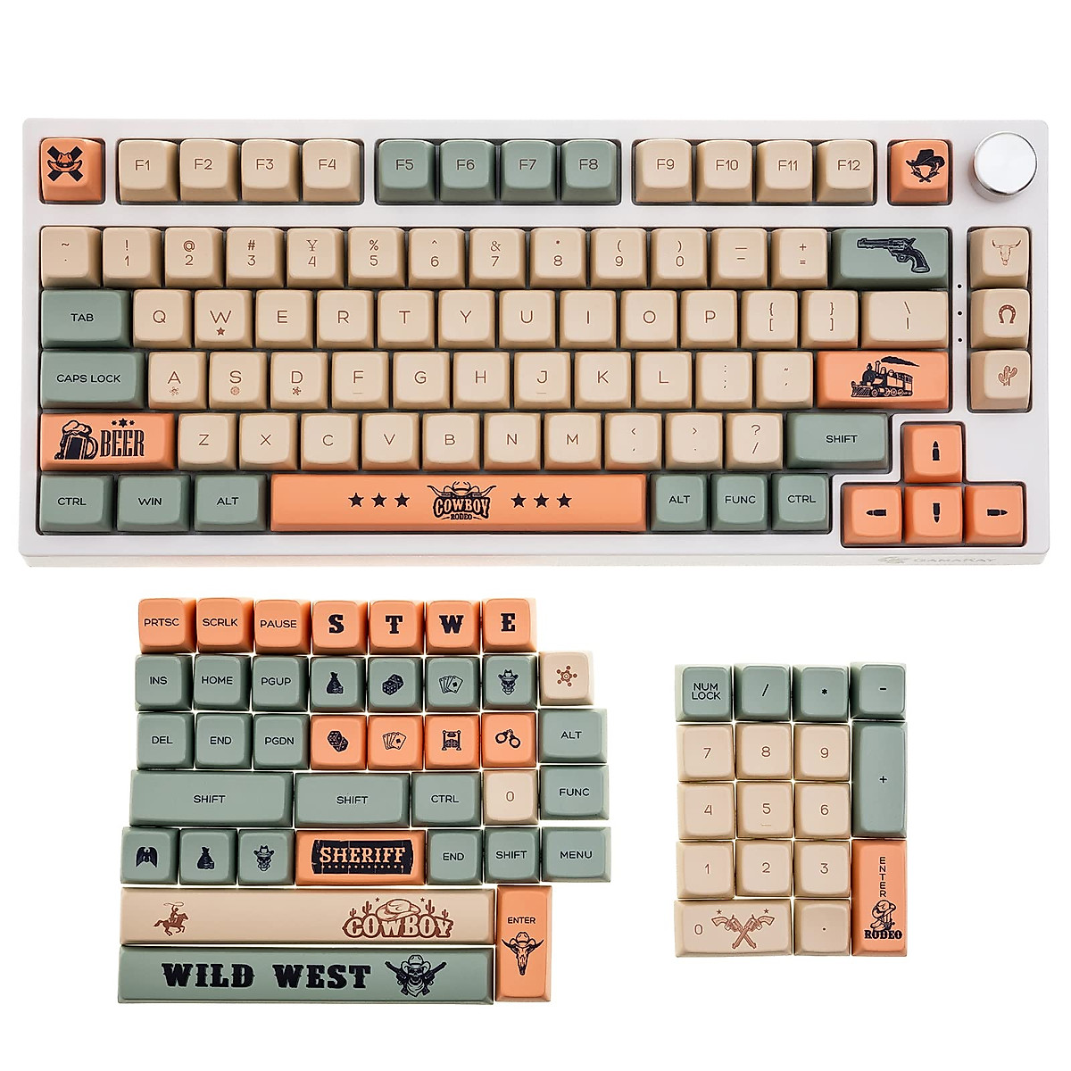 GK GAMAKAY 134 Keys West Cowboy Keycaps, SDA Profile PBT Dye-Sub Keycap Suitable for LK67 TK75 /87/98/104/108 Layout Mx Gateron Switch Mechanical Gaming Keyboard (Wild West Theme)