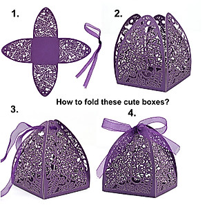 KPOSIYA Pack of 100 Laser Cut Rose Candy Boxes, Favor Boxes 2.5"x 2.5"x 3.1", Gift Boxes for Bridal Shower Anniverary Birthday Party Wedding Favor (100,Gold)