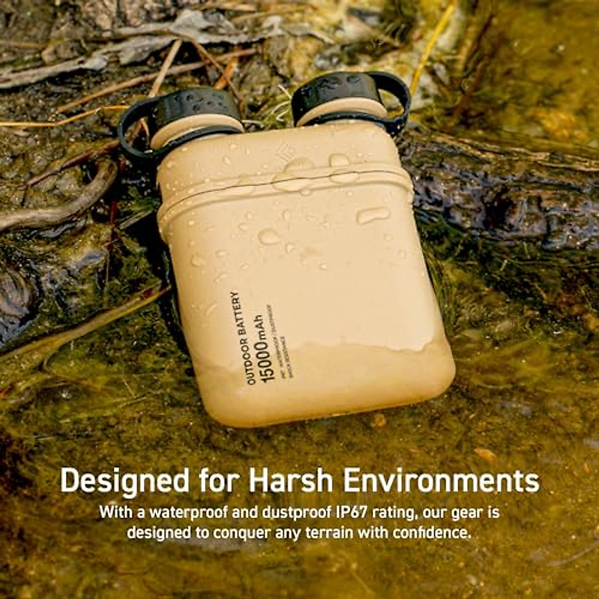 ELECOM NESTOUT Rugged Power Bank, 15000mAh Outdoor Charger, 32W USB-C Fast Charging PD, Waterproof IP67, Durable Shockproof, Battery Pack for iPhone Tablet Hiking Travel Camping (Gray Blue, 15000mAh)