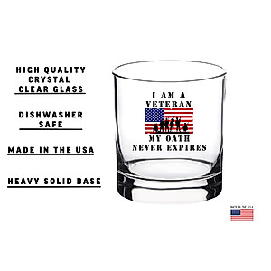 Rogue River Tactical I am a Veteran My Oath Never Expires Old Fashioned Whiskey Glass Gift For Military Vet