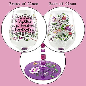 TOP SHELF TS-5061A “A Sister is a Friend Forever” Wine Glass – Hand-painted – Gift Ideas for Her Multicolor, 15oz