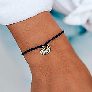 Pura Vida Gold Sloth Charity Wildlife Bracelet - 100% Waterproof, Adjustable Band - Coated Charm, Black