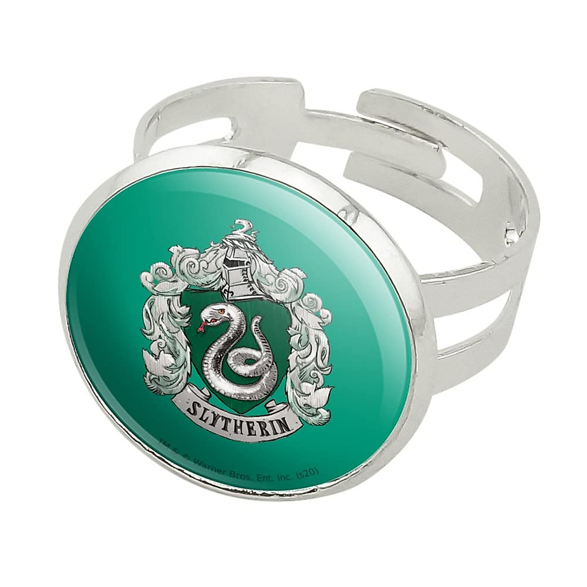 GRAPHICS & MORE Harry Potter Slytherin Painted Crest Silver Plated Adjustable Novelty Ring