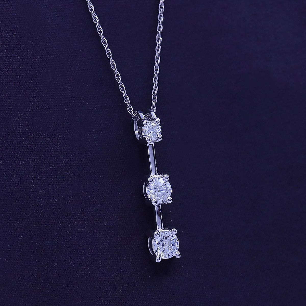 AFFY Past Present Future Three Stone Pendant Necklace in 14K White Gold Over Sterling Silver