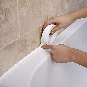 Caulk Tape, White Bathroom Corner Caulking Tape, Waterproof Self-Adhesive Sealing Tape Used for Kitchen Sink,Toilet, Bathroom Bathtub, Tub Floor Wall Edge Protector Strip 1.5" x 10.5Ft PVC