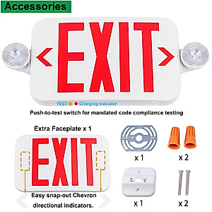 LIT-PaTH LED Combo EXIT Sign with 2 Adjustable Head Lights and Back Up Batteries- US Standard Red Letter Emergency Exit Lighting, UL 924 and CEC Qualified, 120-277 Voltage, 4-Pack