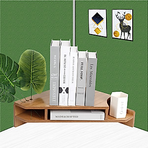 KUAIYU Triangle Monitor Stand Riser, Wooden Triangle Desktop Computer Stand with Office Organization, Walnut Color