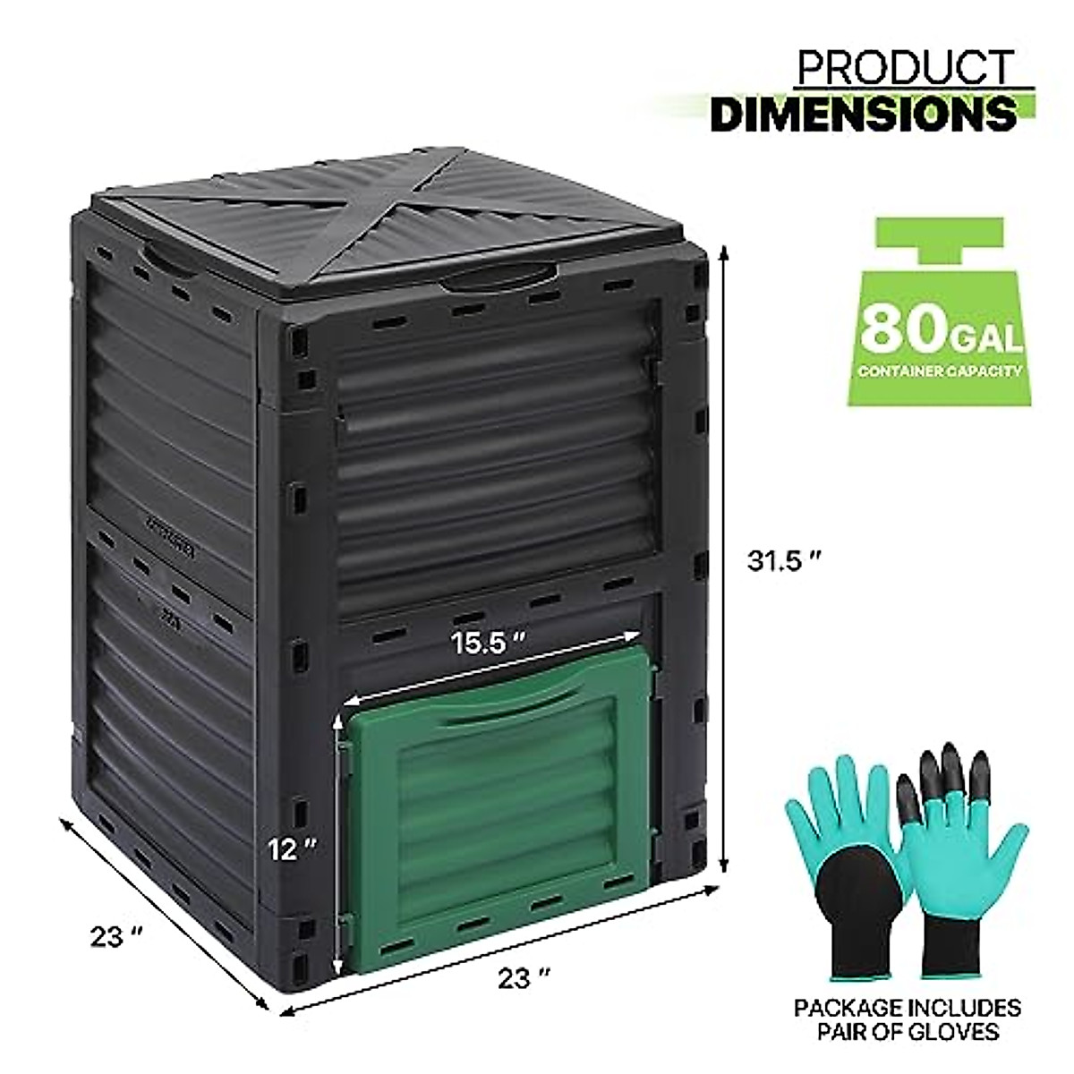 Magshion 80 Gal Garden Composer Bin from BPA Free Material, Large Compost Bin All-Season Outdoor Compost Box Easy Assembling, Lightweight, Fast Creation of Fertile Soil