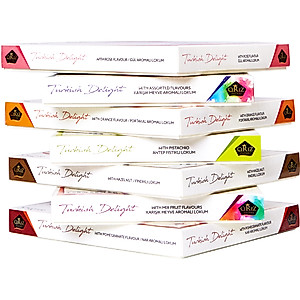 Cerez Pazari Turkish Delight with Rose, Orange and Lemon Mix Flavours 8.1 Oz Gourmet Small Size Snacks Gift Box, No Nuts Sweet Traditional Confectionery Vegan Candy Dessert Lokum Loukoumi Approx.32Pcs