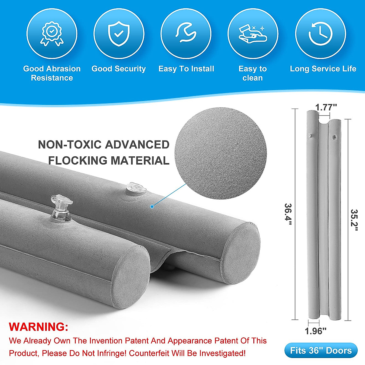 PearlLives Air Cushion Door Draft Stopper, Express Door Sweep for Wind, Dust, Smoke, Noise Protection and Energy Saving (Gray, 36 inches)