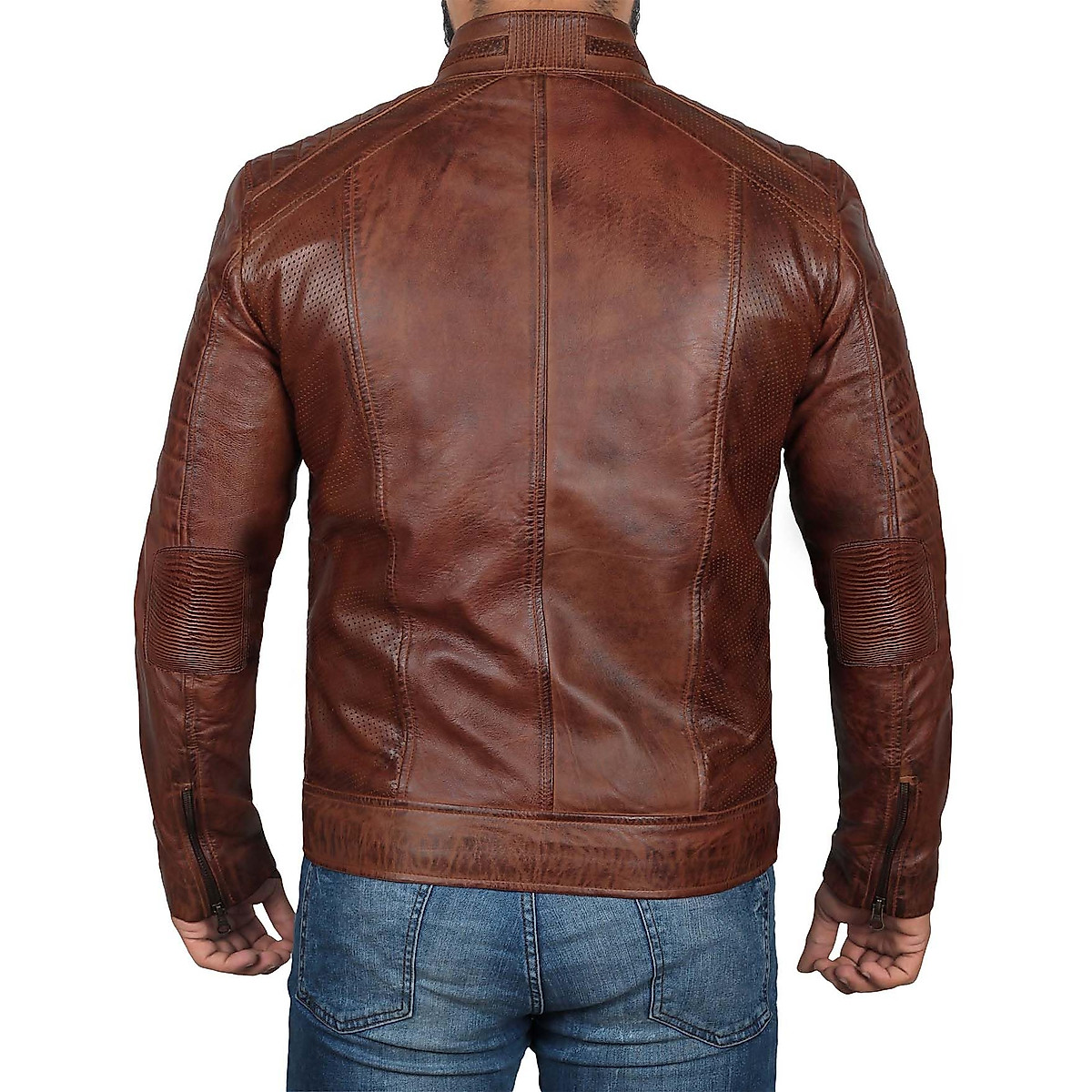 Decrum Motorcycle Jacket Men - Mens Leather Jacket | [1100065] Austin Brown, XL