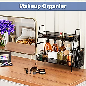 EKNITEY Bathroom Countertop Organizer Shelf - 2 Tier Counter Spice Rack Metal Makeup Rack Small Perfume Organizer for Sink/Bedroom/Living room/Kitchen/Office