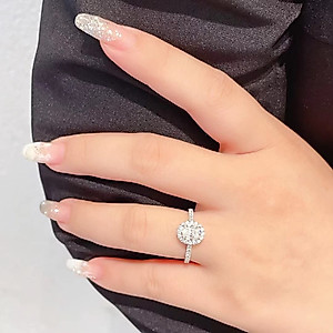 Oval Engagement Rings for Women White Gold, 1CT Center Oval Moissanite Engagement Rings Platinum Plated Silver 10K 14K 18K Gold Wedding Anniversary Promise Rings with Text Engraving (10K Gold)