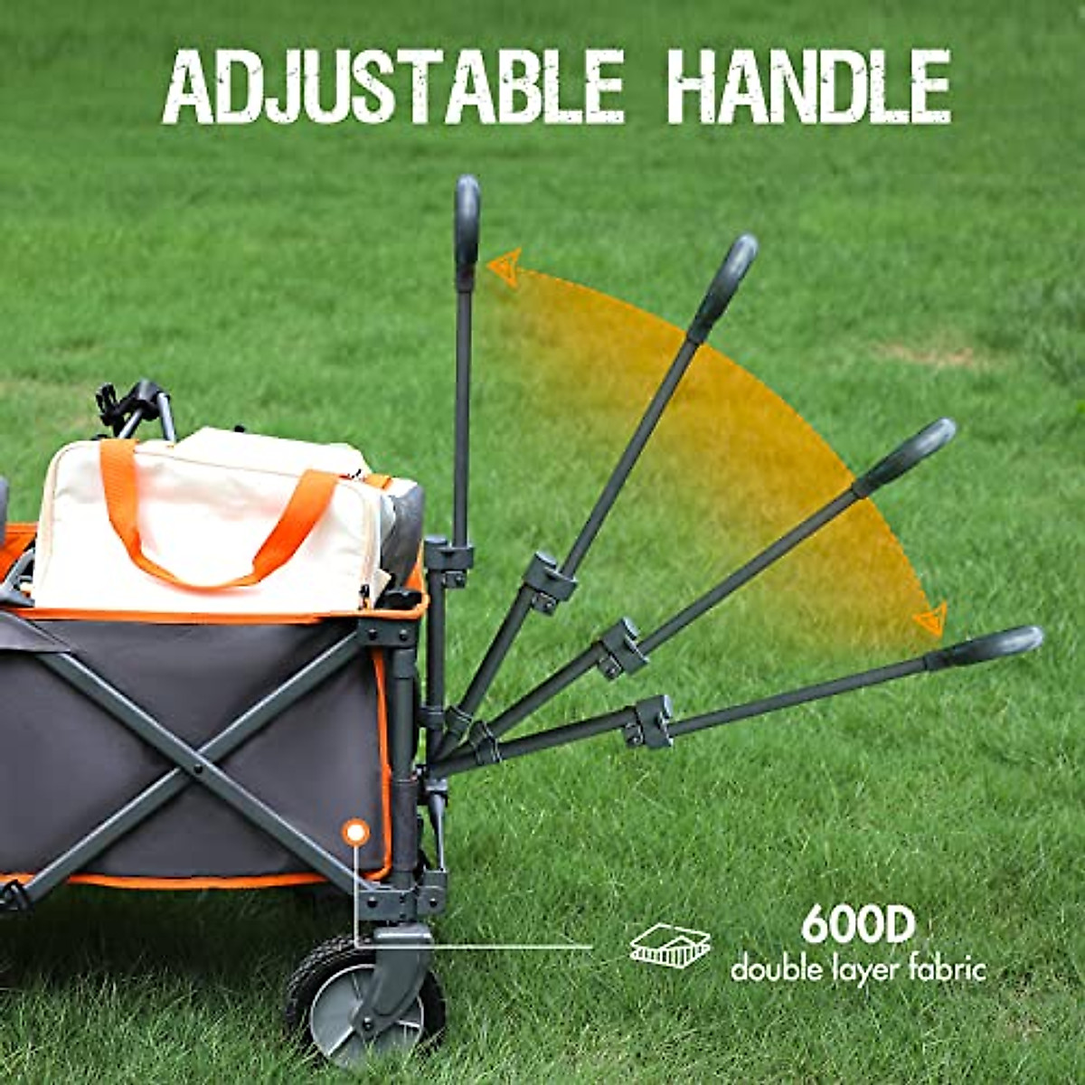 PORTAL Collapsible Folding Wagon Utility Cart Foldable Heavy Duty All Terrain Wagon for Outdoor, Camping, Beach, Garden, Grocery, Orange