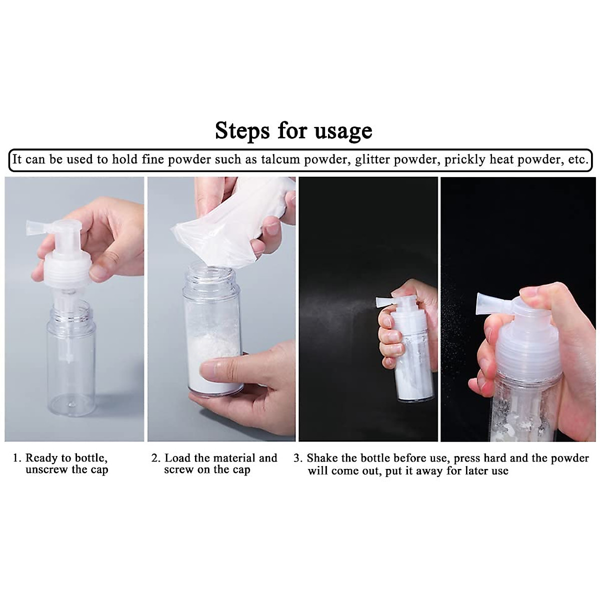 AKOAK 1 Pack 110ml Portable Detachable Travel Spray Bottle Container PET Cosmetics Bottle Transparent Dry Powder Spray Bottle