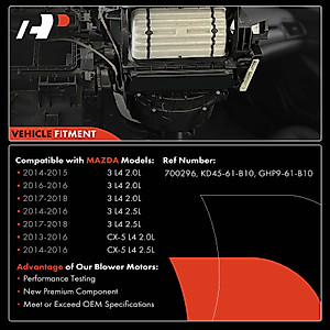 A-Premium HVAC A/C Heater Blower Motor with Fan Cage Compatible with Mazda Vehicles - 2014-2018 3, 2013-2016 CX-5