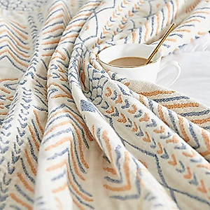 COLLACT Boho Throw Blanket for Couch Cotton Sofa Jacquard Coverlet Orange Throw Blankets for Bed Bohemian Geometric Throws Soft Cozy Quilted Blanket Year Round 60x80 Inch Orange