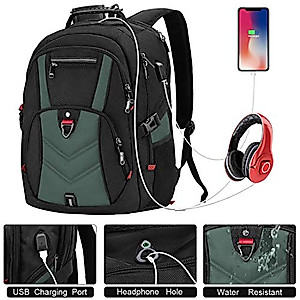 NEWHEY Laptop Backpack 17 Inch Business Travel Backpacks for Men Women Extra Large Waterproof TSA Anti Theft College Bookbags with USB Charging Port 17.3 Gaming Computer Backpack 45L,Green