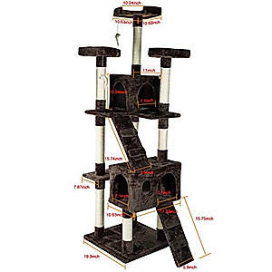 Confote 65” Multi-Level Cat Tree with 2 Condos and 3 Perches, Climber Tower Furniture for Large Cats Kitten
