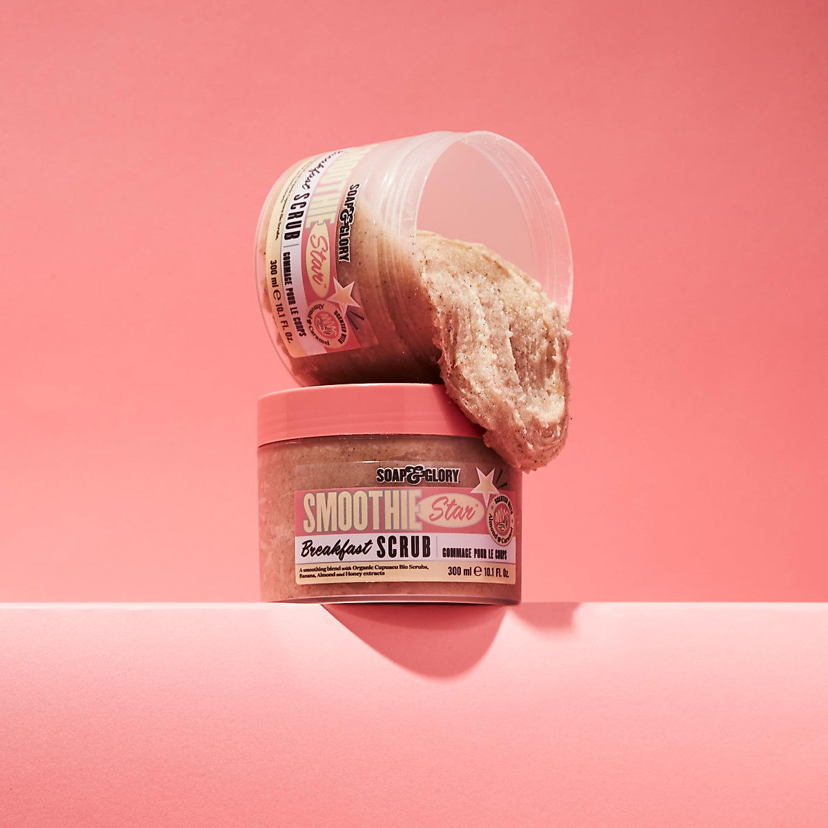 Soap & Glory Smoothie Star Exfoliating Breakfast Body Scrub - Buff & Smooth - Almond & Caramel Scented Body Polish - Brightening Scrub with Honey Extract + Sweet Almond Oil (300ml)