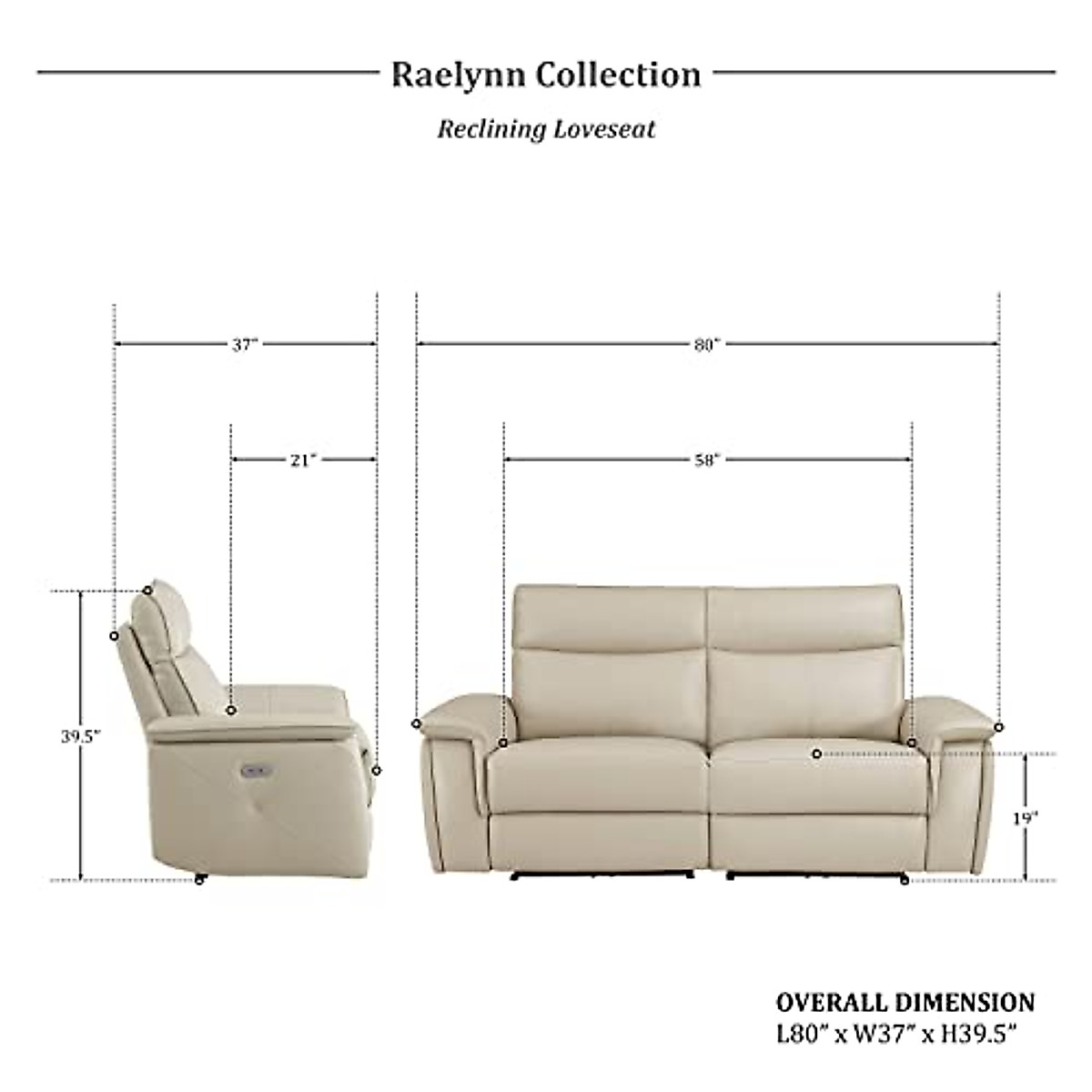 Lexicon Raelynn Power Double Reclining Loveseat, Taupe