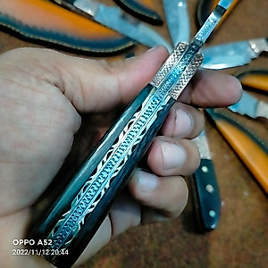 HF ENTERPRISES 440 Stainless Steel Hand Engraved Fixed Blade Hunting Camping Survival tactical EDC Knife with Leather sheath and storage box