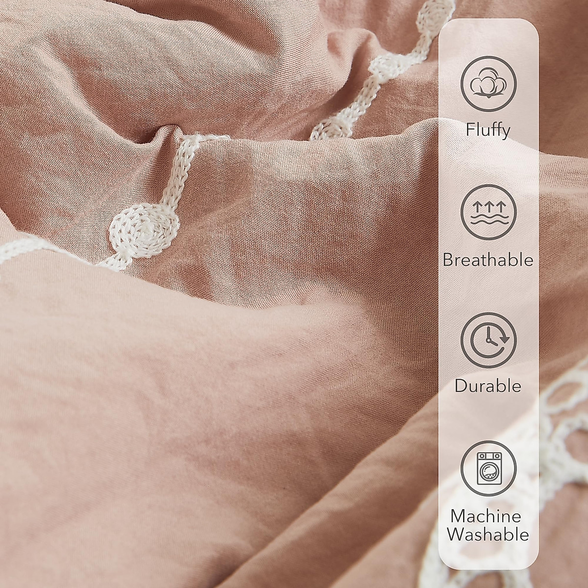 MAIREVE Blush Pink Comforter Set Queen 7 Piece with Deco Pillow, Farmhouse Floral Embroidery Comforter Set Queen Size, All Season Bed in A Bag Queen Size, Bedding Set 7 Pieces 90"x90"(Pink, Queen)