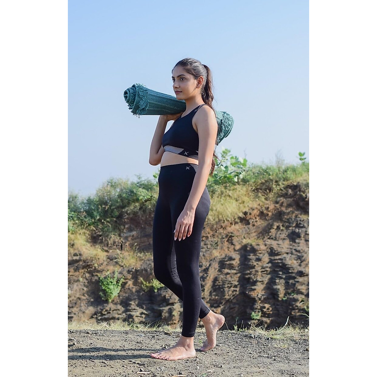 Jaipur art & Rugs Organic Cotton Yoga Mat - Eco-Friendly Hand-Woven Rug - Non Slip & Thick (24”x72”x5mm) for Everyday Fitness at Home - Comfortable Extra-Long (Dark Green)