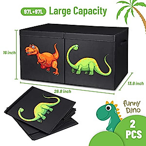 HomeMarvel (2PCS) Toy Box, Toy Box for Boys, Toy Chest for Boys, Lightweight Collapsible Sturdy Kids Toy Boxes Basket Bins Organizer with Flip-Top Lid & Handles, 26.8" x 13.8" x 16", Dinosaur