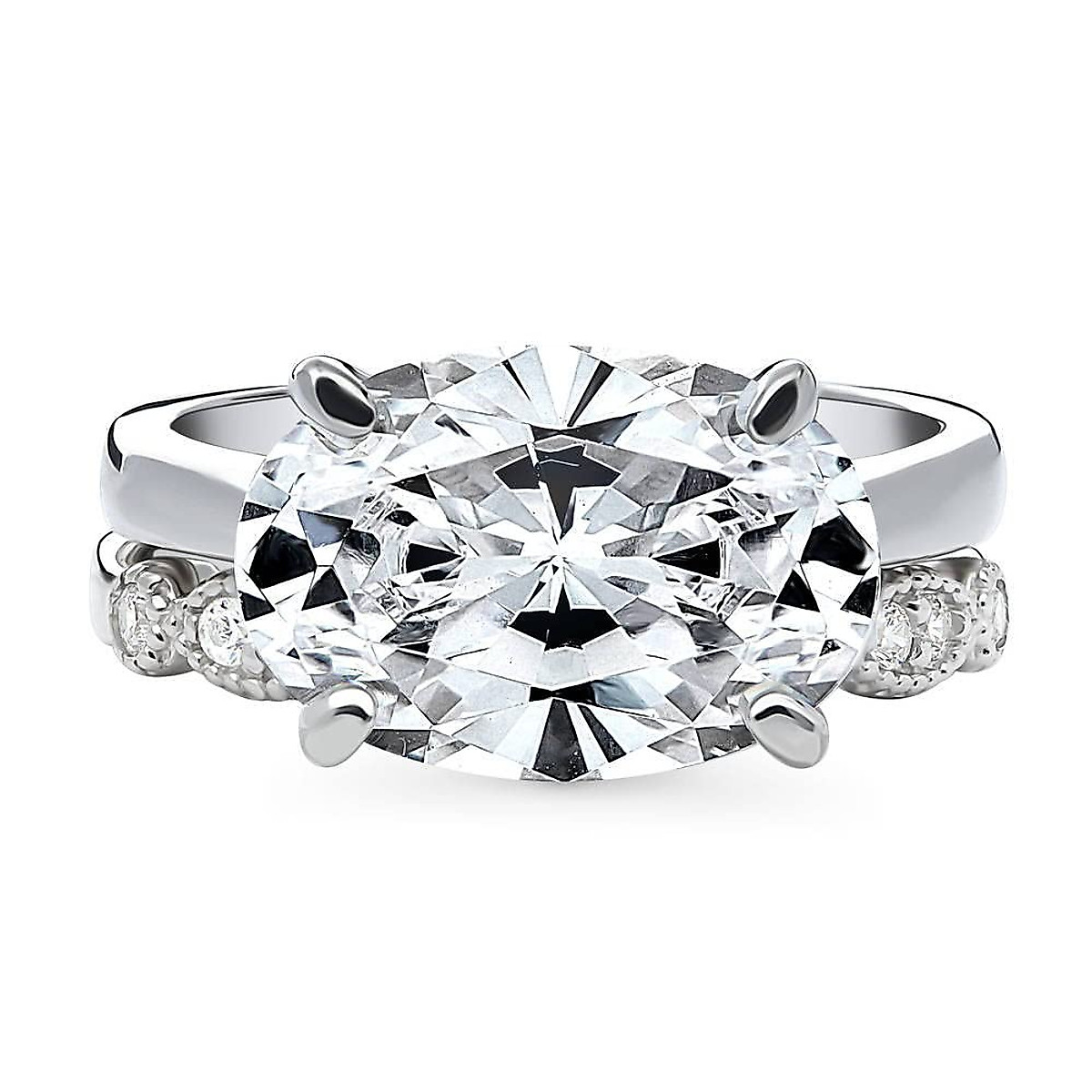 BERRICLE Sterling Silver East-West Wedding Engagement Rings Cubic Zirconia CZ Solitaire Ring Set for Women, Rhodium Plated Size 8