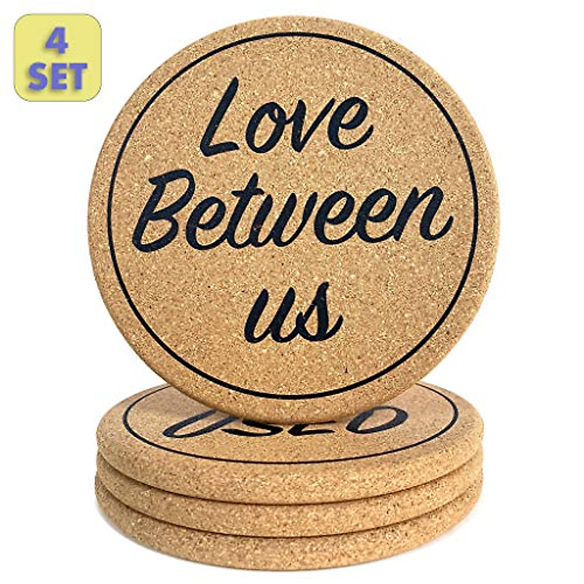 iWobble Cork Trivets for Hot Pots and Pans, 4 set of 7.3 inches Pot Holders for Housewarming Gifts, Wooden Table, Restaurant, Office and Bar.