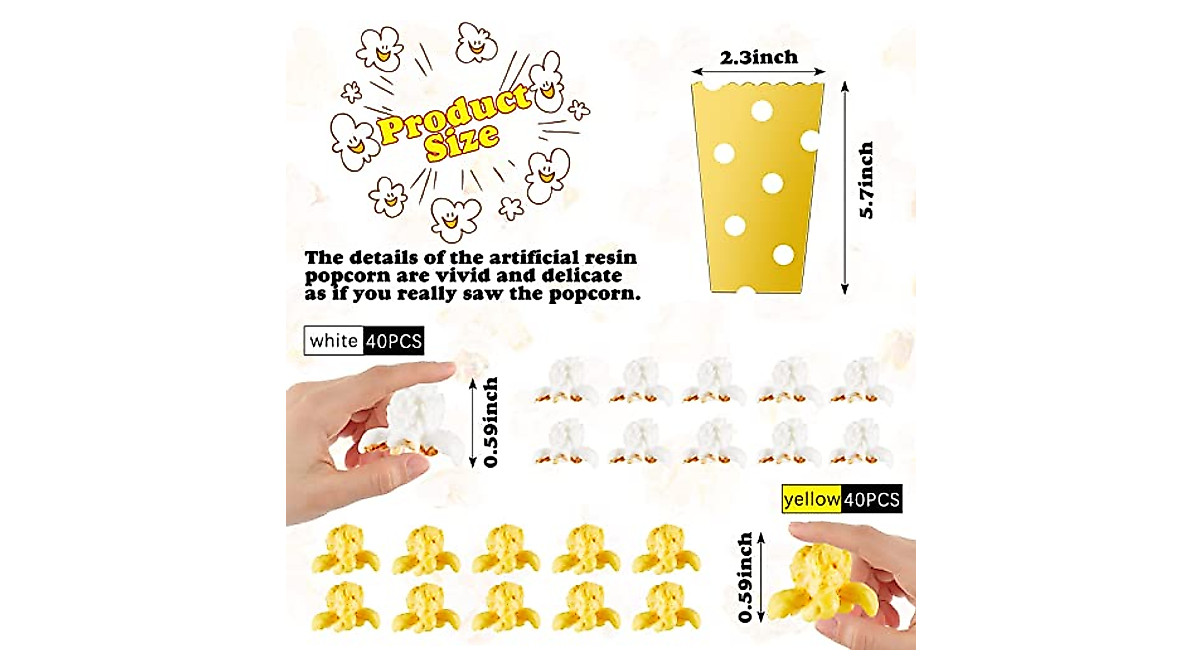 80 Pcs Resin Miniature Popcorn for Crafts & Party Decor