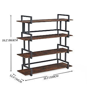 JOIN IRON 4-Tier Modern Industrial Ladder Bookshelf, Rustic Wood and Metal Shelving Unit with Ample Storage, Sturdy Display Rack for Home, Office, and Living Room Decor
