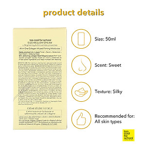 Too Cool For School | All-in-One Egg Mellow Cream 1.76 oz | Anti Aging Face Cream | Anti Wrinkle Firming Moisturizer | 98% Pure Collagen Fiber