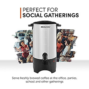 Elite Gourmet CCM-040 40 Cup Electric Hot Water Coffee Brewer Urn, Removable Filter For Easy Cleanup, Two Way Dispenser with Cool-Touch Handles, Stainless Steel