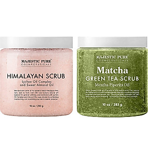 Majestic Pure Himalayan Salt Scrub and Matcha Scrub Bundle – Exfoliating Body Scrub Package