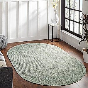Superior Kinallen Reversible Braided Oval Indoor/Outdoor Area Rug for Living Room Bedroom Office Kitchen Dining Washable Rugs, 6' x 9', Green-White