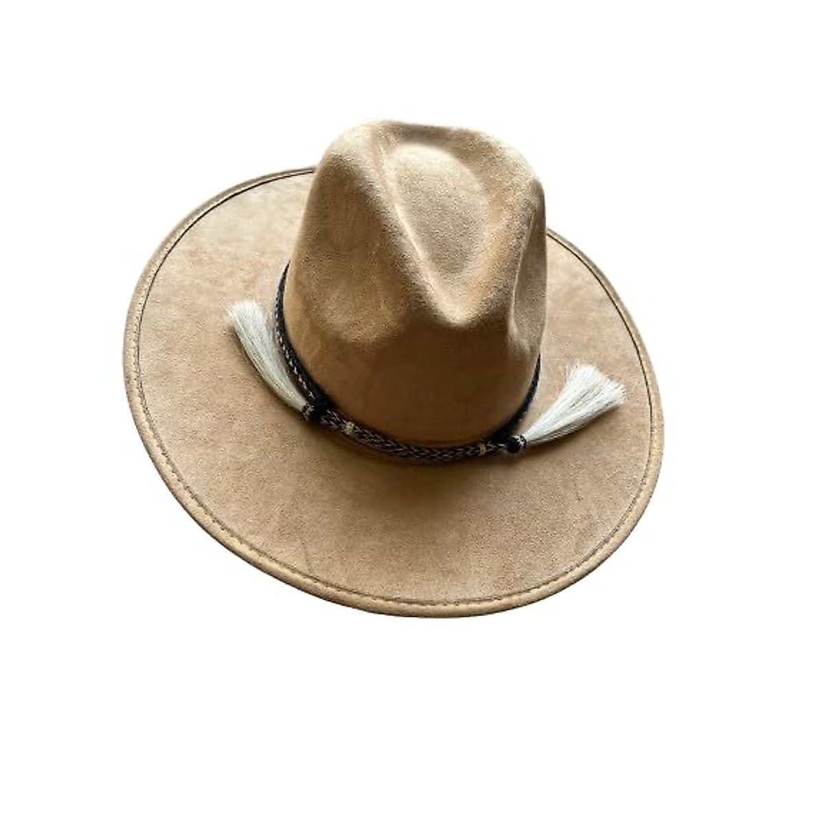 Panama Hat Genuine Horse Hair Double Tail Tassel Hat Band Cowboy Best Western Yellowstone Style - Adjustable Size - Brown and White