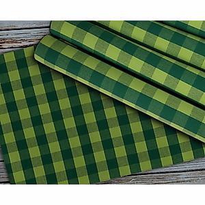 Urban Villa Green Checks Special 100% Cotton Fused Place Mats 14''x 20'' Over Sized Set of 6 Green Check Plaid Every Day Use Heavier Quality