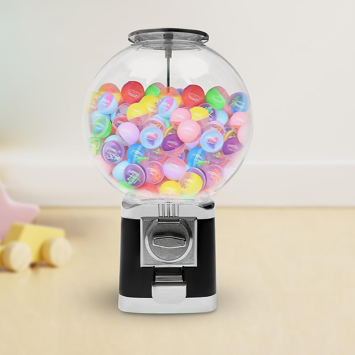 BANLICALI Vending Machine, Modern Freestanding Mini Candy Vending Machine with Keys, Big Bubble Gumball Bank for 1.26" Ball, Gumball Dispenser Machine for Business Black Coin Capacity 800-1000