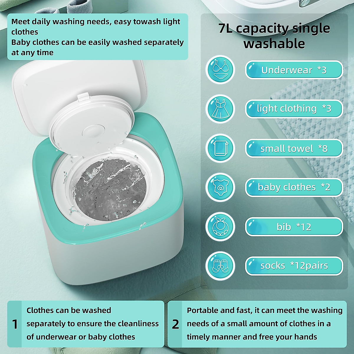 Portable Washing Machine,7L Mini Compact Washer,Cleaning for Light Clothes,For Apartments Dorms RVs (blue)